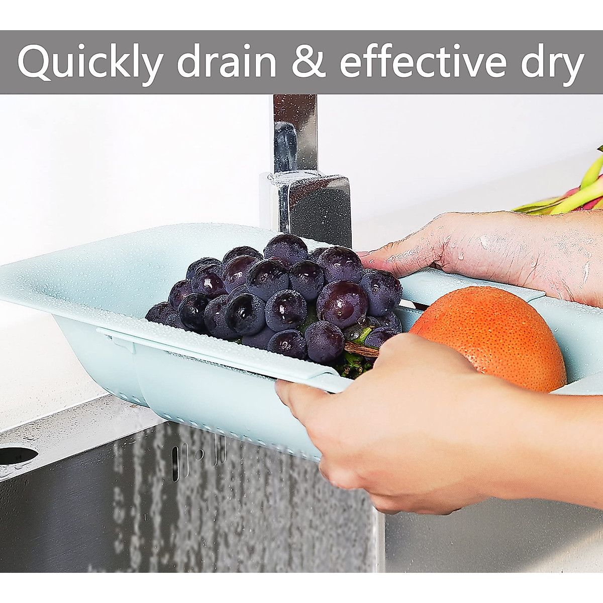 Domonic Home Colander Over the Sink Colander for Kitchen Sink, Over the Sink Strainer Basket Vegetables,Fruits,Pasta, Collapsible Colander 14.5"-19.5", Brilliant Rose Colander Dishwasher Safe