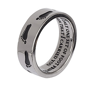 High Polished Stainless Steel Two-Tone Footprints in The Sand Religious Ring, Christian Inspirational Jewelry & Gifts for Women Size 6