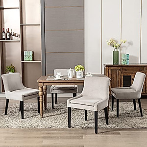 COLAMY Modern Dining Chairs Set of 6, Upholstered Corduroy Accent Side Leisure Chairs with Mid Back and Wood Legs for Living Room/Dining Room-Beige