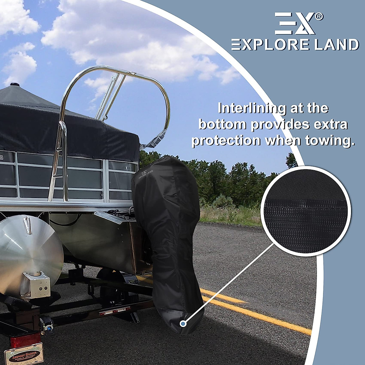 Explore Land Fade Resistant Full Outboard Motor Cover - Waterproof 600D Heavy Duty Boat Engine Covers Fit for Motor up to 20 HP, Black