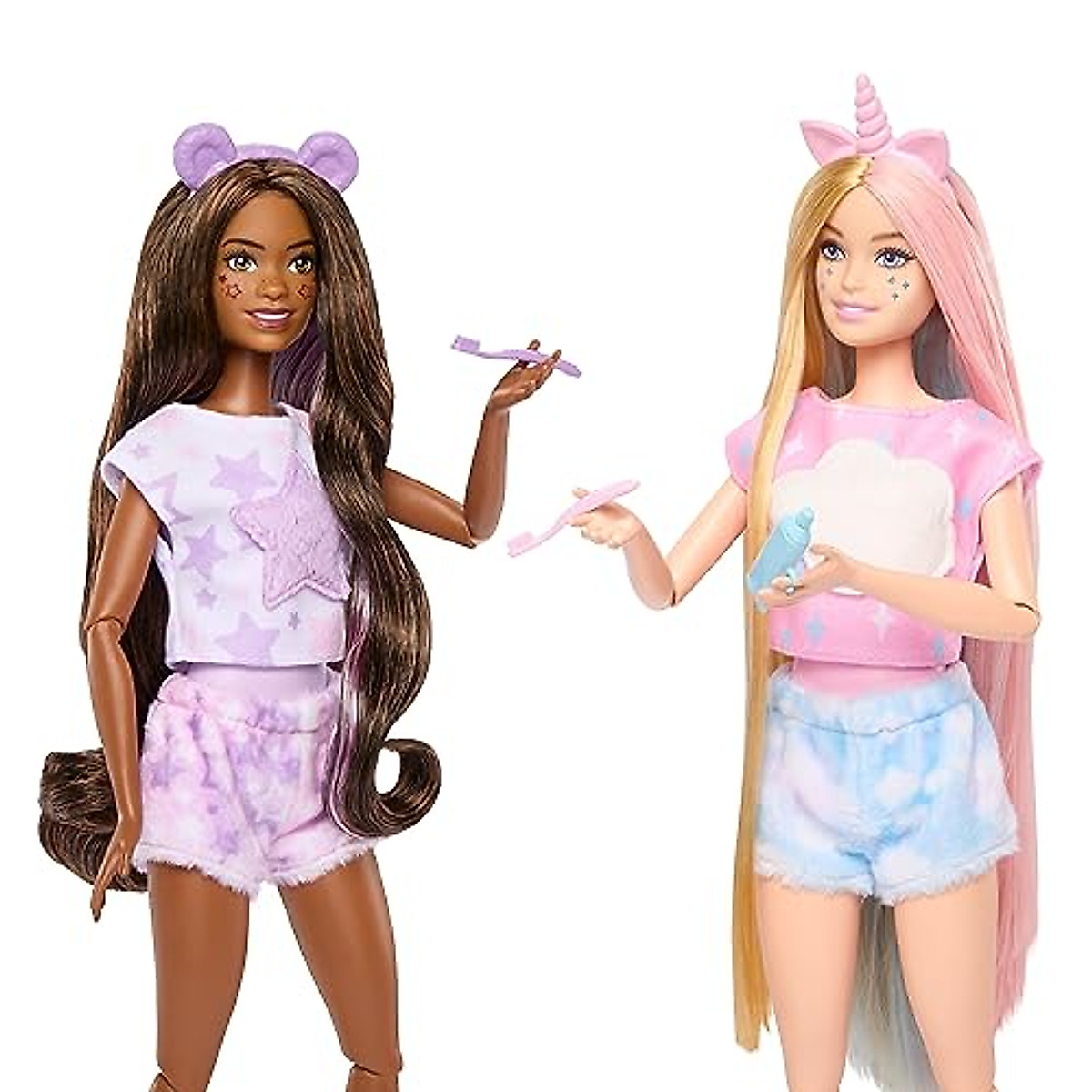 Barbie Cutie Reveal Gift Set with 2 Dolls &amp; 2 Pets, Cozy Cute Tees Slumber Party with 35+ Surprises, Color Change &amp; Costume Sleeping Bags