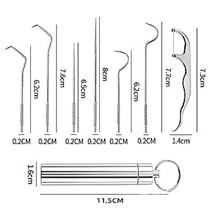 Dental Pick Portable Stainless Steel Tooth Pick Set Reusable Tooth Stains Remover Dental Tool Teeth Cleaning Tools with Holder for Outdoor Picnic, Camping, Travel (7PCS/Set)