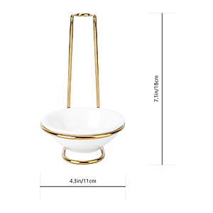 Zerodeko 1 Set Standing Spoon Rest, Upright White Ceramic Single Ladle Cooking Utensil Holder, Vertical Drip Catcher Dish with Stainless Steel Stand for Kitchen Counter