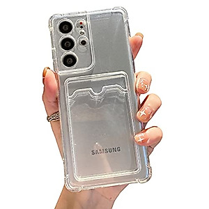 Tuokiou Clear Wallet Phone Case for Samsung Galaxy S21 Ultra 5G Upgrade Clear Card Slot Case Slim Fit Protective Soft TPU Shockproof with Cute Card Holder for Samsung Galaxy S21 Ultra 6.8 inch (2021)