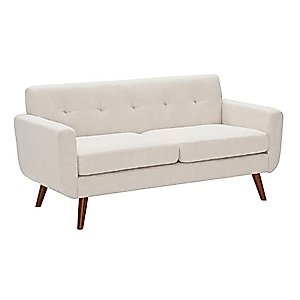 Tbfit 65" W Loveseat Sofa, Mid Century Modern Decor Love Seat Couches for Living Room, Button Tufted Upholstered Small Couch for Bedroom, Solid and Easy to Install Love Seats Furniture, Beige