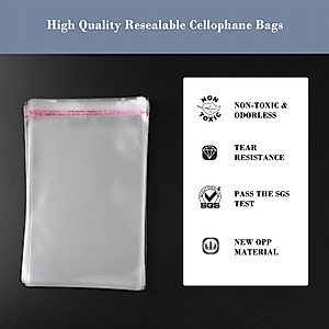 Miraclekoo 200Pcs 5-1/2 x 7-1/2 Inch Transparent Thick Greeting Card Plastic Sleeves Clear Self Sealing Cellophane Cello Bags - Fit 5 X 7 Inch Cards Envelope A6 A7 Photos Cookie