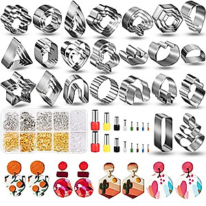 Polymer Clay Cutters for Earrings Making, 705 PCS Clay Cutters Set with 49 Shapes Stainless Steel Clay Cutter Tools, 640 PCS Jewelry Accessories, 16 Circle Shape Earring Cutters for Polymer Clay