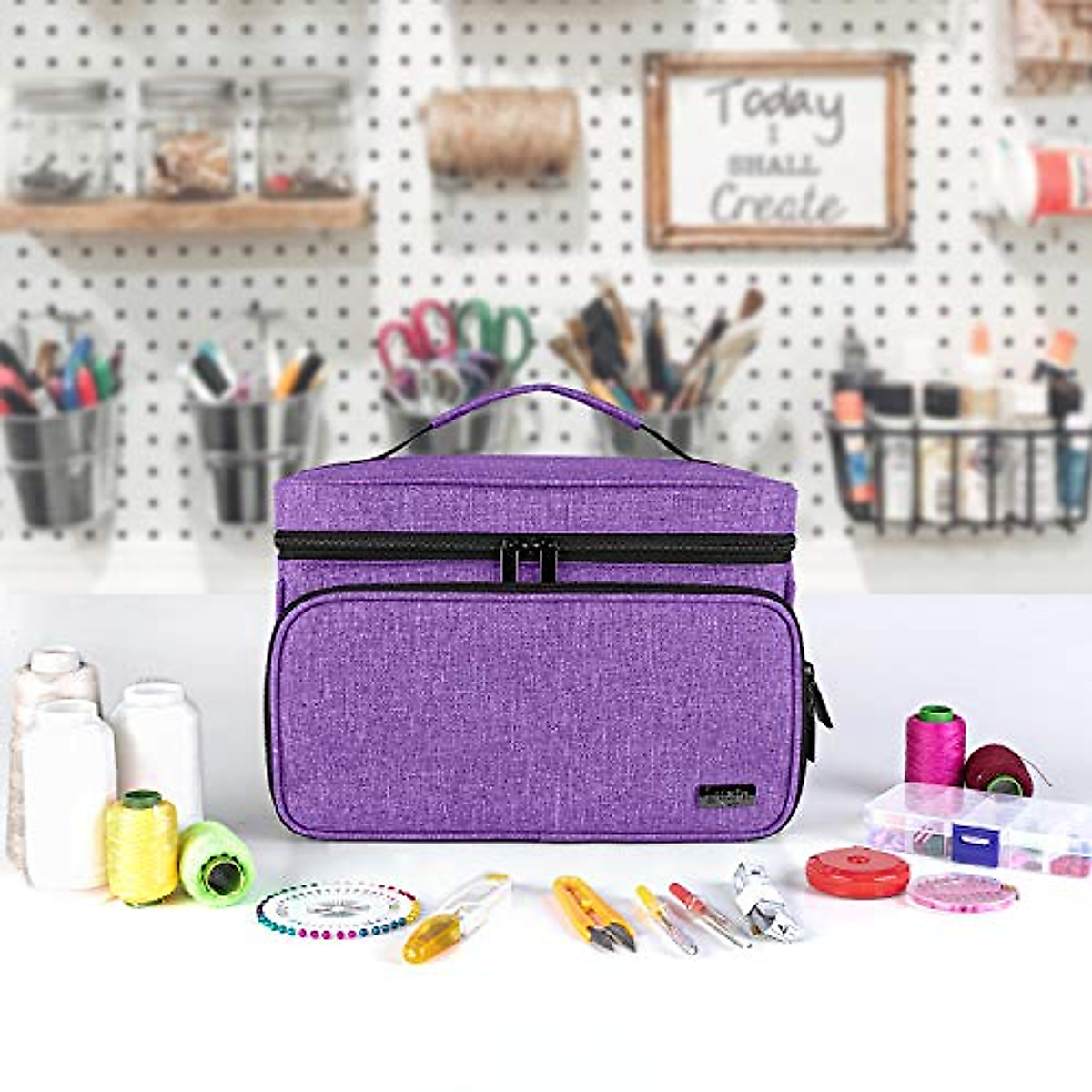 Luxja Sewing Accessories Organizer with 2 Detachable Clear Pockets, Sewing Supplies Organizer (Patent Design), Purple