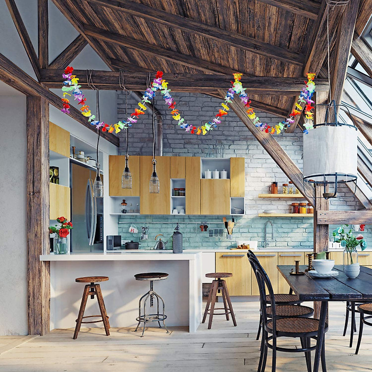 Fighting to Achieve 98ft Tropical Hawaiian Flower Lei Garland Hibiscus Flower Garlands for Party Decorations