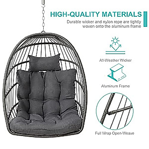 SWITTE Hanging Egg Chair with Stand, Egg Swing Hammock Chair with Stand, Indoor Outdoor Wicker Egg Chair with Cushion Headrest for Patio Bedroom Porch Garden, 350LBS Capacity(Dark Grey)