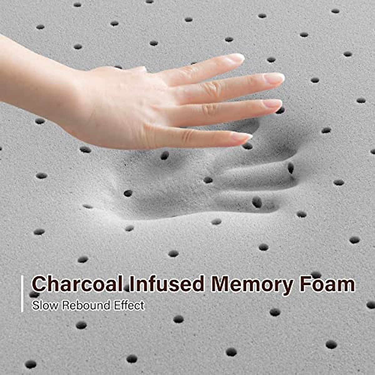 UniPon 2 Inch Memory Foam Mattress Topper Queen Cooling Mattress Topper Charcoal Infused Bed Topper with Tencel Fiber Ingredient Removable Cover