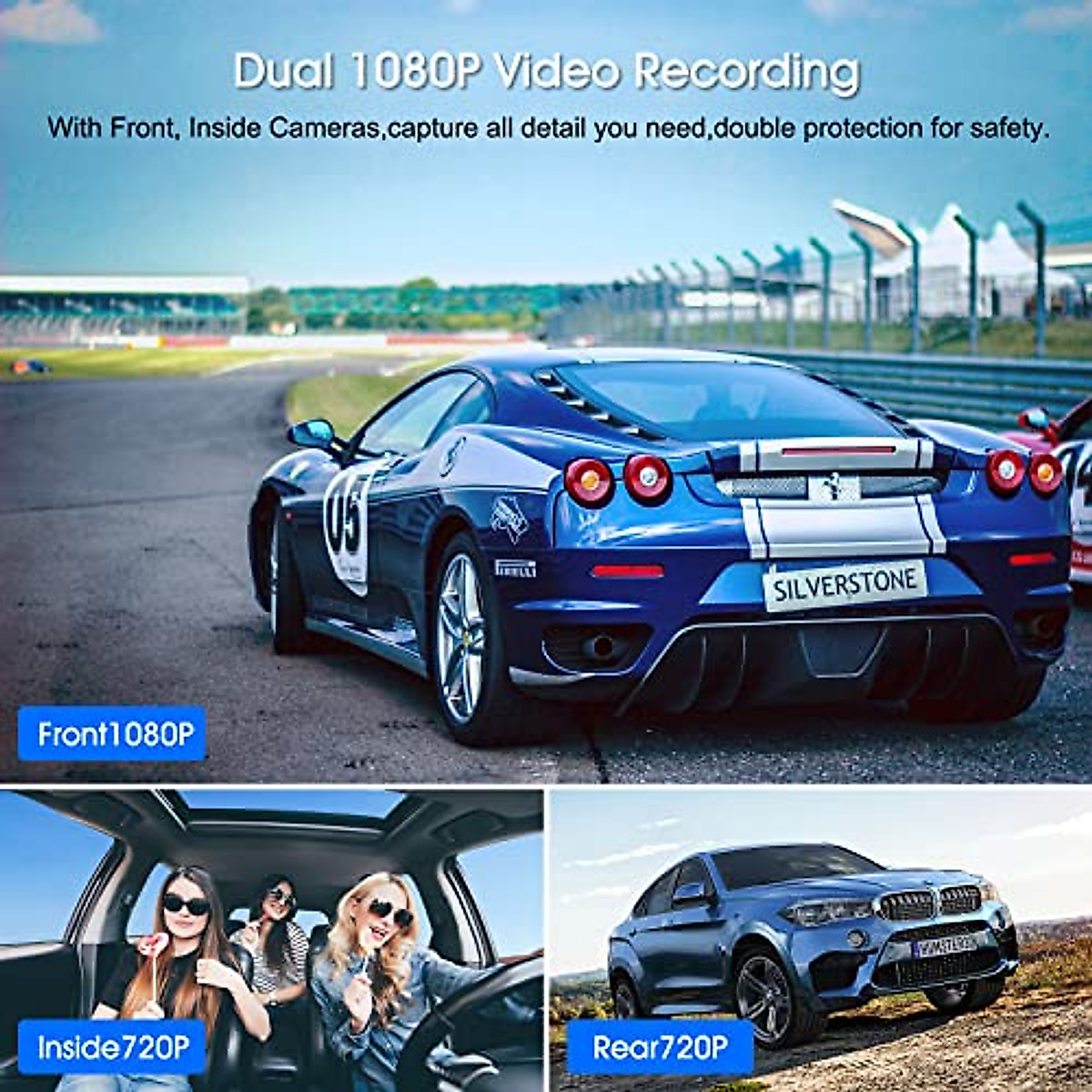 SPADE Dash Cam Front and Inside,1080P Dual Dash Camera for Cars with 64GB SD Card, IR Night Vision, 3.16” IPS Screen, WDR G-Sensor, 310°Wide Angle 24H Parking Monitor Loop Recording Motion Detection