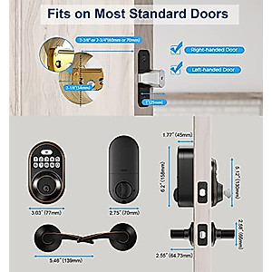 Keyless Entry Door Lock with 2 Lever Handles - Veise Electronic Keypad Deadbolt, Auto Lock, Back Lit & Easy Installation Design, Front Door Handle Sets, Oil Rubbed Bronze