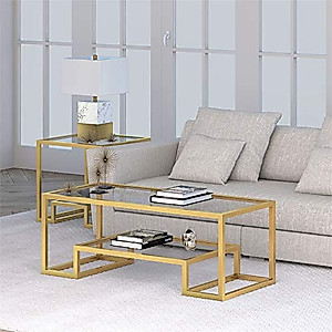 Henn&Hart 45" Wide Rectangular Coffee Table in Brass, Modern coffee tables for living room, studio apartment essentials