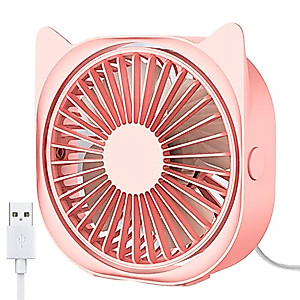 YUNLOVXEE Small Personal USB Desk Fan - 4 Speeds Portable Cute Desktop Table Cooling Mini Fan Powered By USB, Quiet Operation Strong Wind Fan for Room Home Office Outdoor Travel (Pink2)