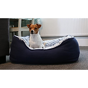 Sleepy Paws Ancol Square Bed for Dogs Navy and Iced Plush 70 x 60cm,Blue