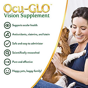 Ocu-GLO Cat & Dog Senior Supplement for Eye Support - Soft Chews Vision Vitamins Supplements for Large and Small Pets Care with Lutein, Omega-3 Fatty Acids, Grape Seed Extract & Antioxidants