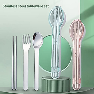 1 Set Cutlery Set Smooth Surface -deform Stainless Steel Portable Fork Spoon Chopsticks with Spoon-shaped Case for Students