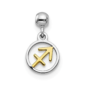 Solid 925 Sterling Silver Mio Memento and Gold Tone Sagittarius Charm Pendant - 12mm x 6mm