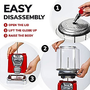 Gumball Machine for Kids - Red Vending Machine with Stand and Cylinder Globe - Bubble Gum Vending Machine and Black Metal Stand Bundle - Coin Gumball Machine