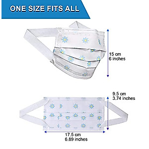 50 Pcs Disposable Face Masks, 3 Ply Cotton Face Mask, Adjustable Ear loops For Face Protection, Breathable Single Use Clearance Face Masks (50 Count (Pack of1), Flower Blue)