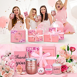 Thank You Gifts Box for Women, Thoughtful Unique Spa Appreciation Gift Basket for Coworker Boss Employee Hostess Teacher Secretary Nurse Volunteer Doctor Friend, Best Gratitude Gifts for Her (Pink)