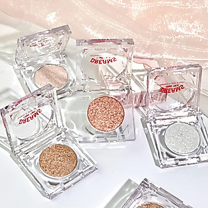 Erinde Shimmer Glitter Eyeshadow Palette, Korean Eye Glitter Makeup, Ultra-Blendable, Sparkle Silver Champagne Gold Eye Shadow, Single Shade Metallic Pigmented Color, 02#