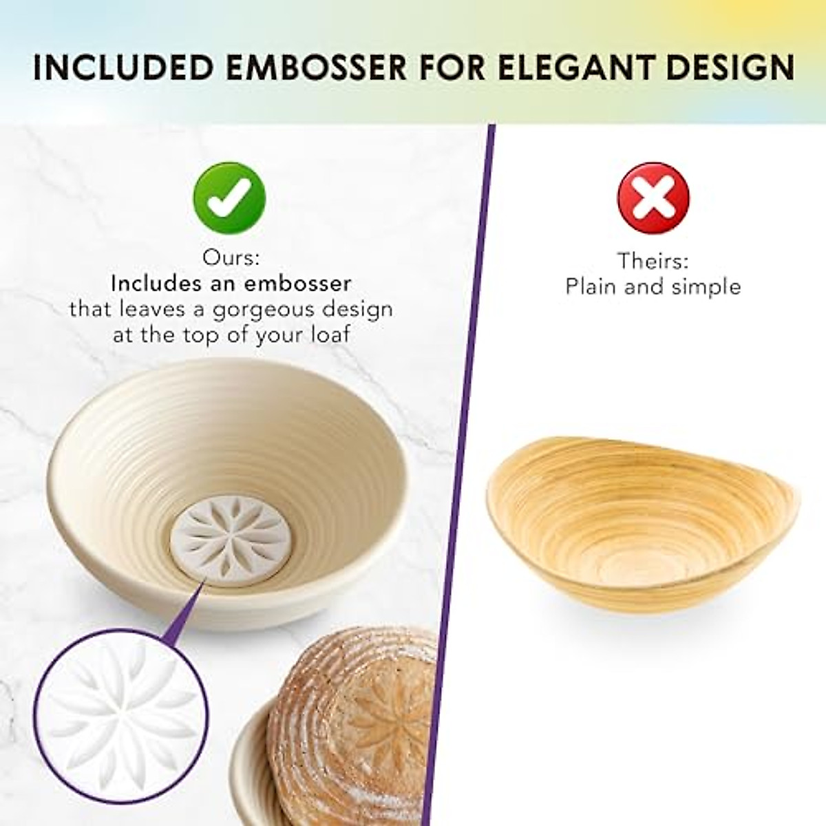 Talisman Designs Decorating Embosser | 9-Inch Warmer Basket | Dough Proofing, Box Bowls | Create, Perfect Crust & Shaped Bread Loaves