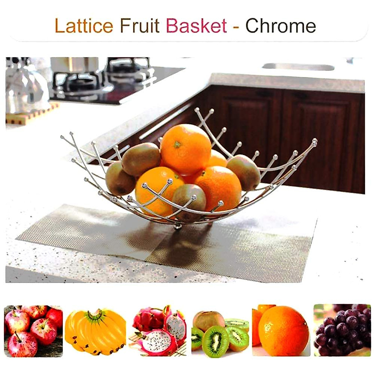YYTONG Fruit Basket, Fashion Creative Fruit Bowl for Kitchen Counter Used as Bread Basket, Vegetable Basket, Produce Basket, Durable Steel Fruit Stand Storage & Organizer (Silver)