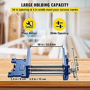 VEVOR Woodworking Vise, 9 Inch Woodworking Bench Vise Heavy-Duty Cast Iron Wood Working Vise, Quick Release Woodworker's Vise 10" Jaw Opening, Front Screw Vise for Woodworking, Cutting, and Drilling