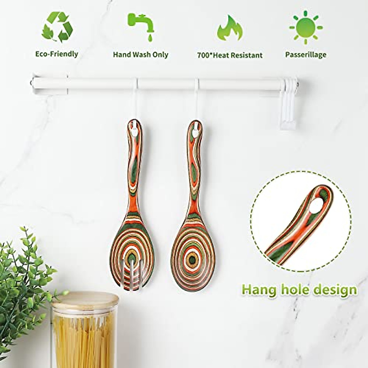 Salad Tongs, Wooden spoons, Salad Tongs for Serving, WOSPONFAN 12-inch Pakkawood Serving Utensils Set Salad Servers Set Kitchen Cooking Utensil