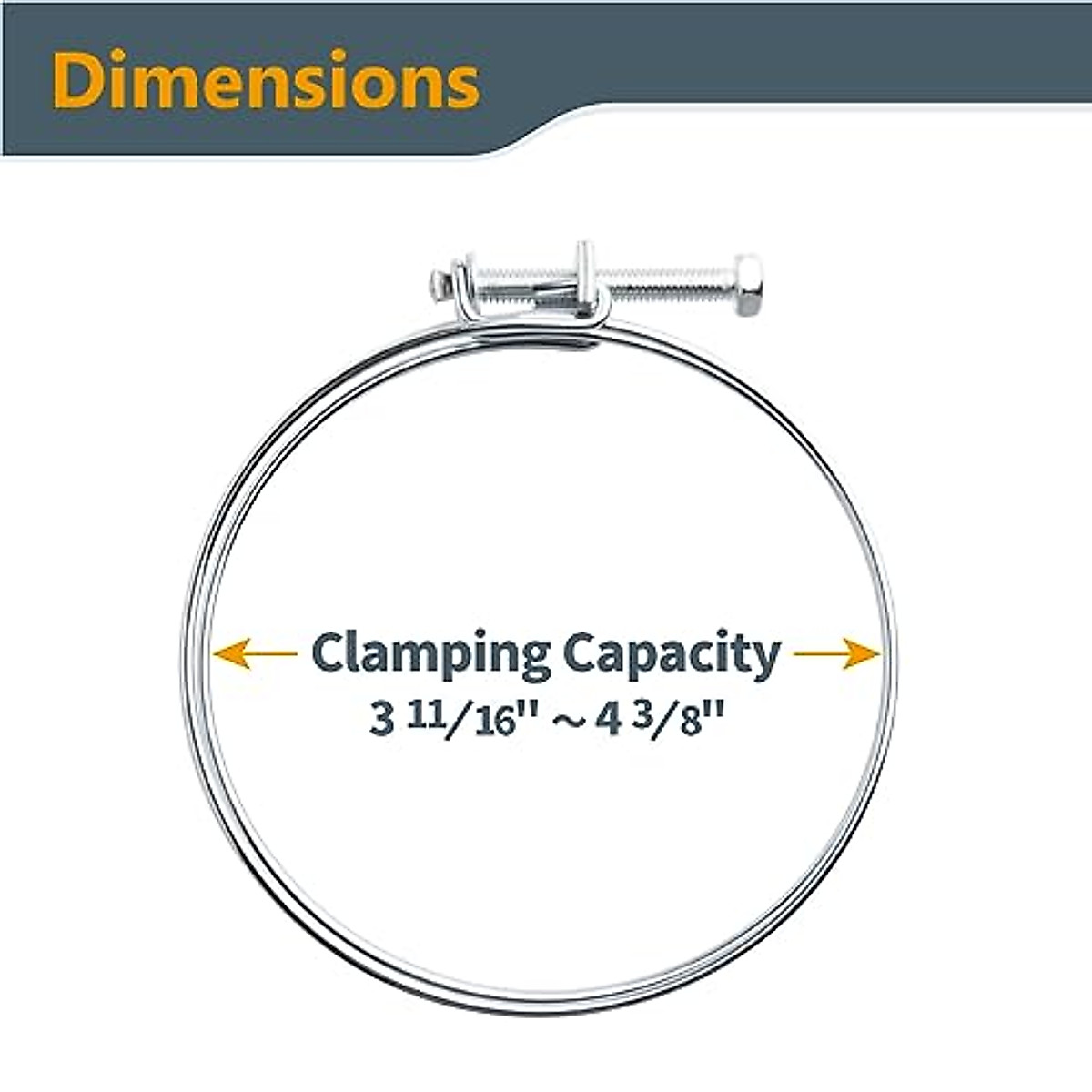 POWERTEC 70261 4 Inch Double Wire Hose Clamp with bolt, Adjustable Hose Clamps for Dust Collector, Dust Collection Hose and Dryer Vent Hose, Pipe Clamp, Worm Gear Clamp, 10 pack (Color May Vary)