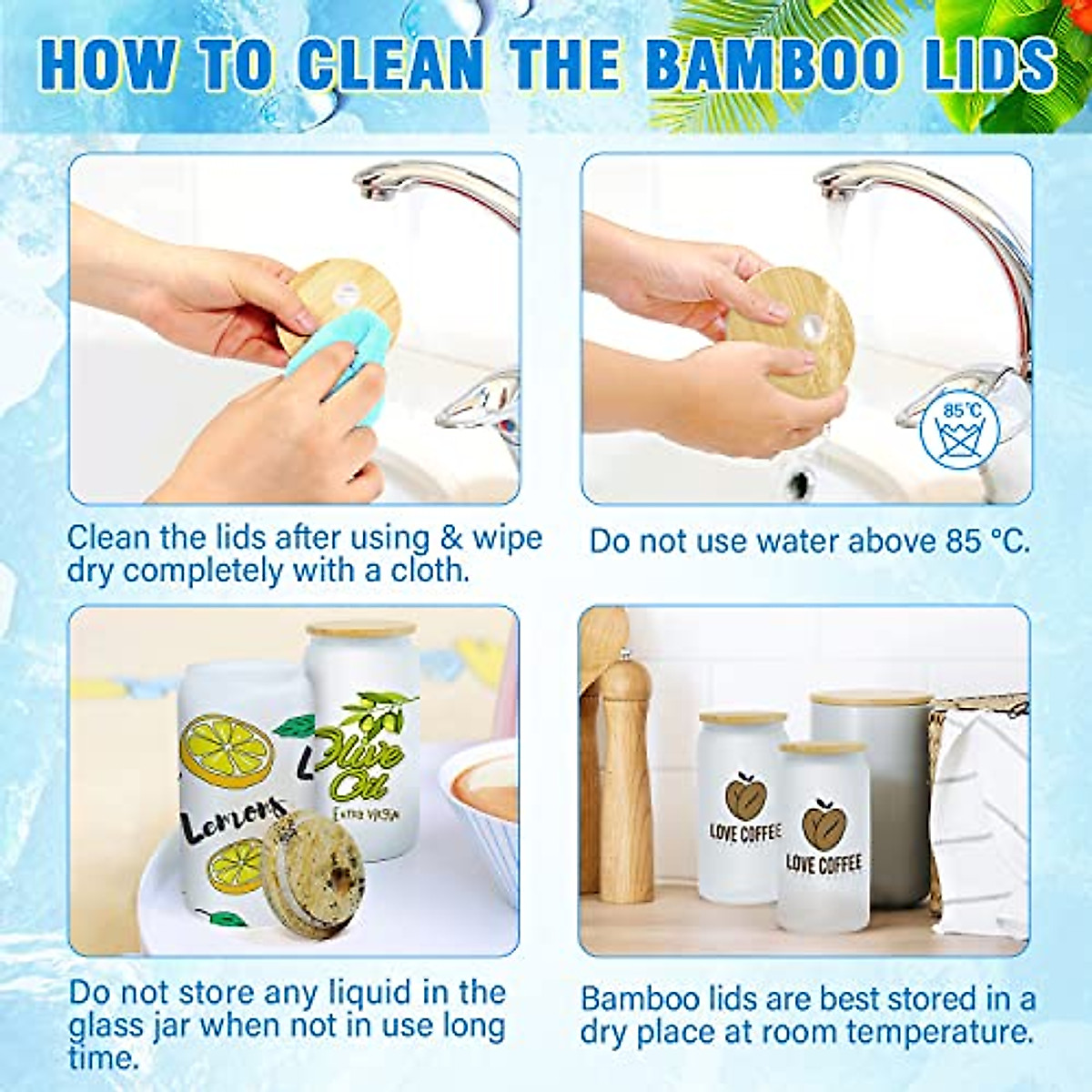 Realkant Sublimation Glass Blanks, 16 OZ Sublimation Glass Mason Jar with Bamboo Lids and Straws for Tumbler Press, Glass Cups Mugs Tumblers Beer Can for Iced Coffee Juice Soda Drinks (6 Set/Frosted)