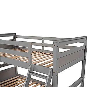ATY Twin Over Full Bunk Bed with 2 Storage Drawers, Wooden Bedframe w/Ladder & Safety Guardrail, Can be Divided into 2Beds, Save Space, for Bedroom, Guestroom, Dorm,No Box Spring Needed, Gray