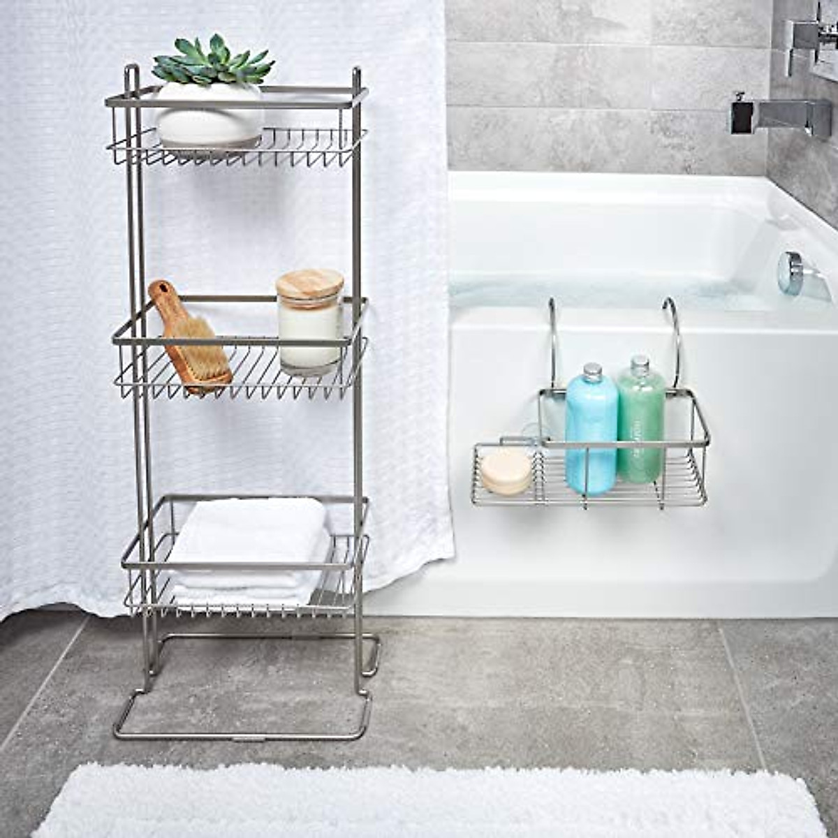 iDesign 23825EU Everett Drill Bathroom Storage, Small Metal Hanging Tray, Bath Caddy for Soap, Cosmetics, Books, Tablet and Phone, Matte Silver, 30.7 cm x 26 cm x 17 cm