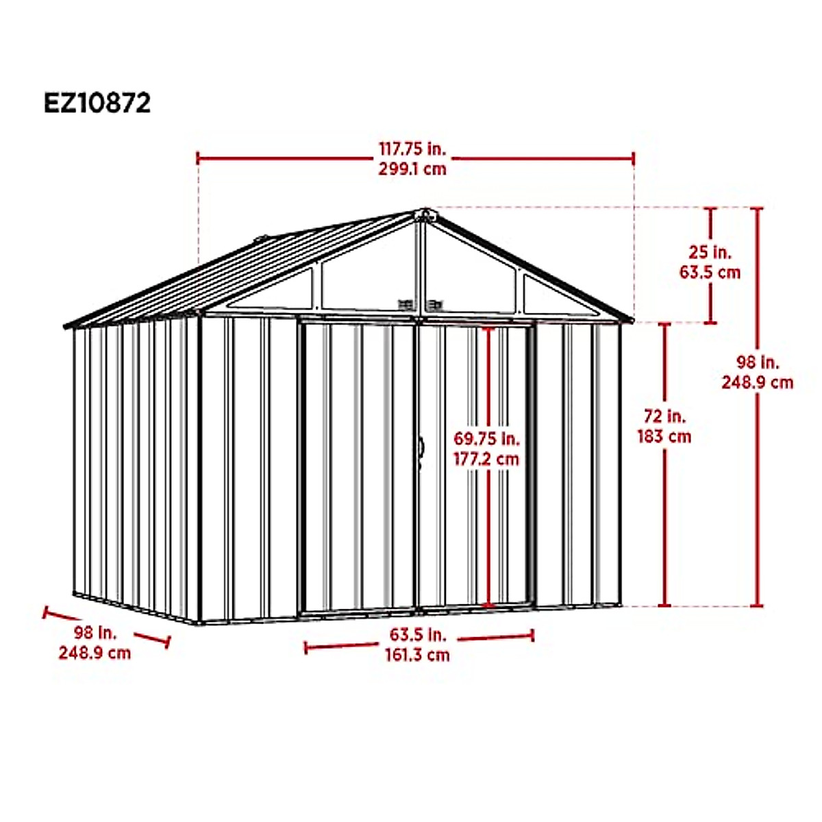 Arrow 10' x 8' EZEE Shed Charcoal with Cream Trim Extra High Gable Steel Storage Shed