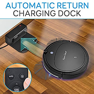 SereneLife Robot Vacuum Cleaner - Self Charging Robo Vacuum Cleaner - 1200pa Suction, Self Path Navigation, 70 Min Run Time - Carpet Hardwood Linoleum Tile PUCRCX70
