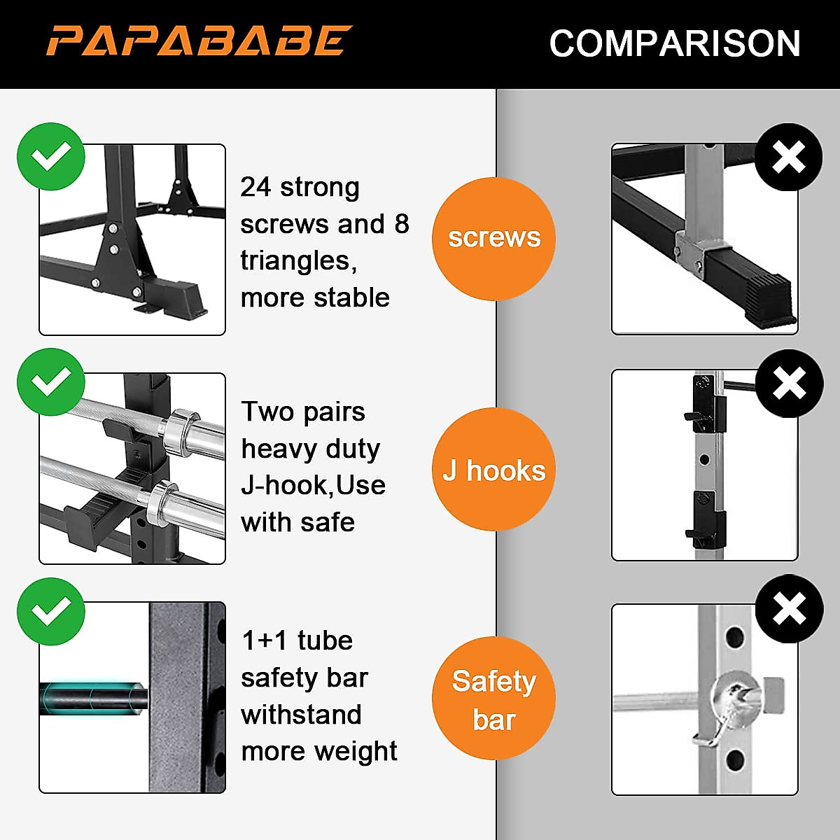 Power Rack Power Cage Workout Station Home Gym for Weightlifting Bodybuilding and Strength Training (1200lb Capacity with 2 Extra J-Hooks)