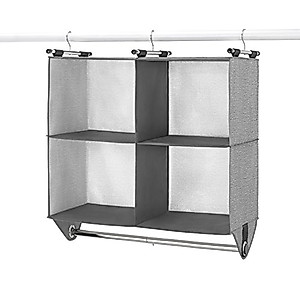 Whitmor 4 Section Fabric Closet Organizer Shelving with Built In Chrome Garment Rod
