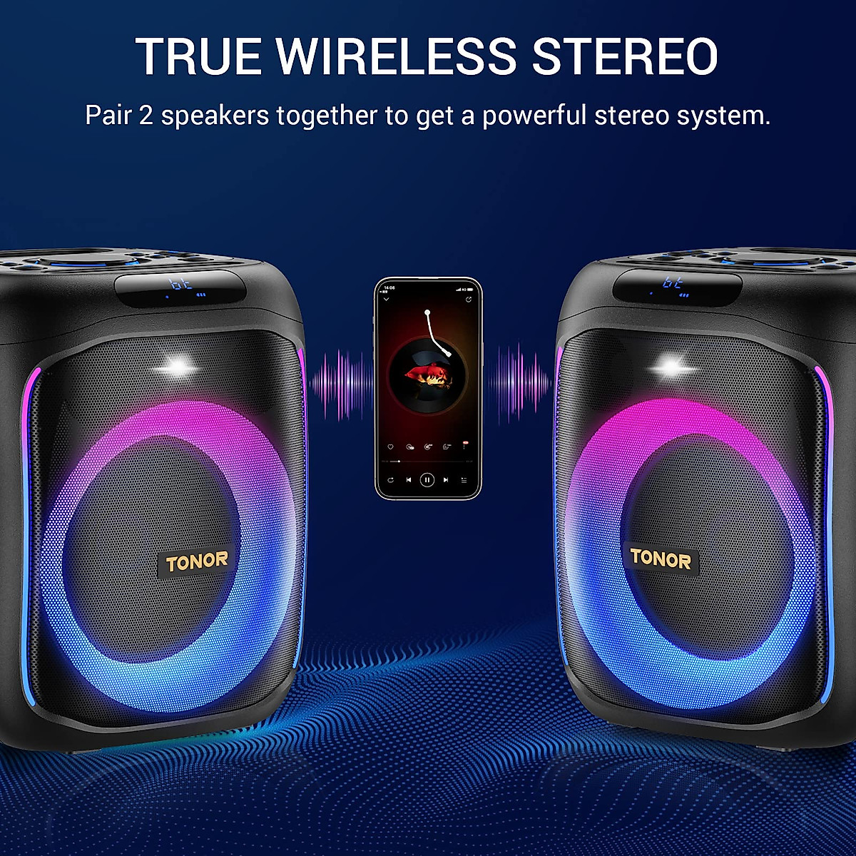 TONOR Karaoke Machine for Adults, Portable Bluetooth Singing PA Speaker System with 2 Wireless Microphones and RGB LED Lights, Supports BT/AUX/USB/TF Card for Party, Home Karaoke, Outdoor/Indoor K6