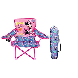 JAKKS Pacific Minnie Camp Chair for Kids, Portable Camping Fold N Go Chair with Carry Bag, Minnie - Bows