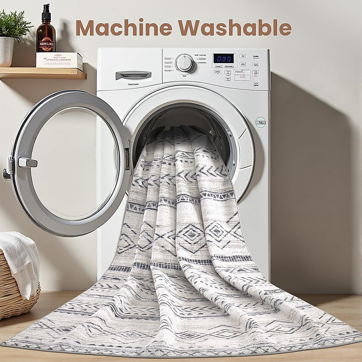 Karlliu Area Rug 8x10 Rugs for Living Room Washable Large Soft Neutral Boho Moroccan Carpet Non Slip Stain Resistant Indoor Floor Carpets for Farmhouse Bedroom Apartment Home Office Decor - Grey