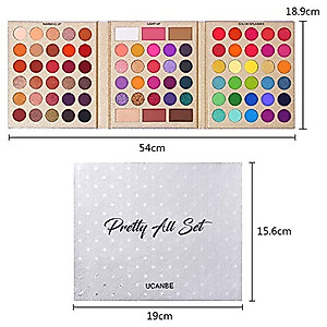 UCANBE Professional 86 Colors Eyeshadow Palette with 15pcs Makeup Brushes Set Matte Glitter Long Lasting Highly Pigmented Waterproof Contour Blush Powder Highlighter All in One