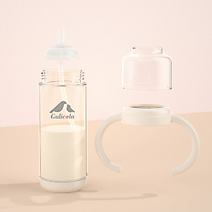 Gulicola Spill Proof Sippy Cup with Straw with Fast Flow Nipple for Baby and Toddlers, PPSU, Removable Handle, 9 oz, White