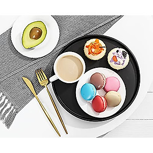 Lewondr Vanity Tray, Marbling Round Tray Resin Decorative Tray Organizer, Display Tray Storage Platter with Handle Table Storage with Elevated Foot for Cosmetic, Jewelry, 27 * 27cm - Matte Black