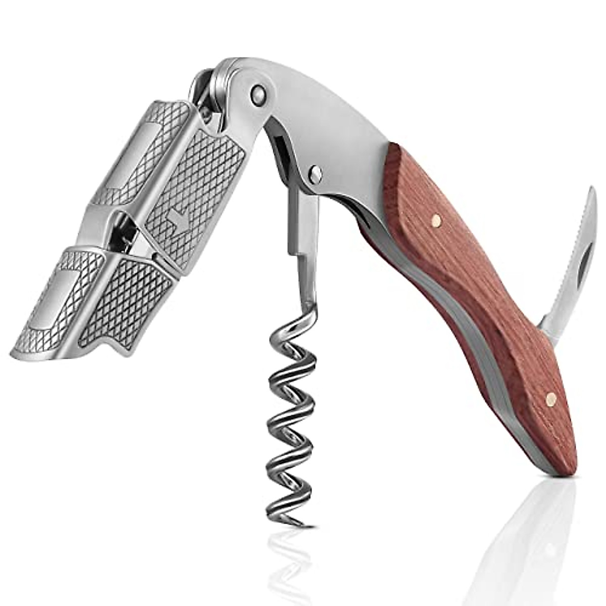 KITVINOUS Professional Waiters Corkscrew, Wine Opener with Foil Cutter & Dual Hinge, Stainless Steel Wine Key for Servers and Bartenders (Rosewood)