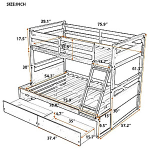 TARTOP Bunk Bed with Drawers, Twin Over Full Bunk Bed, Solid Wood Bunk Bed Frame with Ladders & 2 Storage Drawers, Bedroom Furniture,Espresso