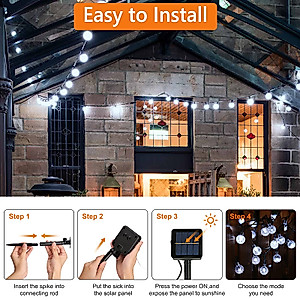 Flacchi Cool White 39 Ft 60 LED Solar String Lights Waterproof, 8 Modes Crystal Ball Lights Solar Fairy Patio Lights for Garden, Lawn, Porch, Yard, Gazebo, Bistro Xmas Decor