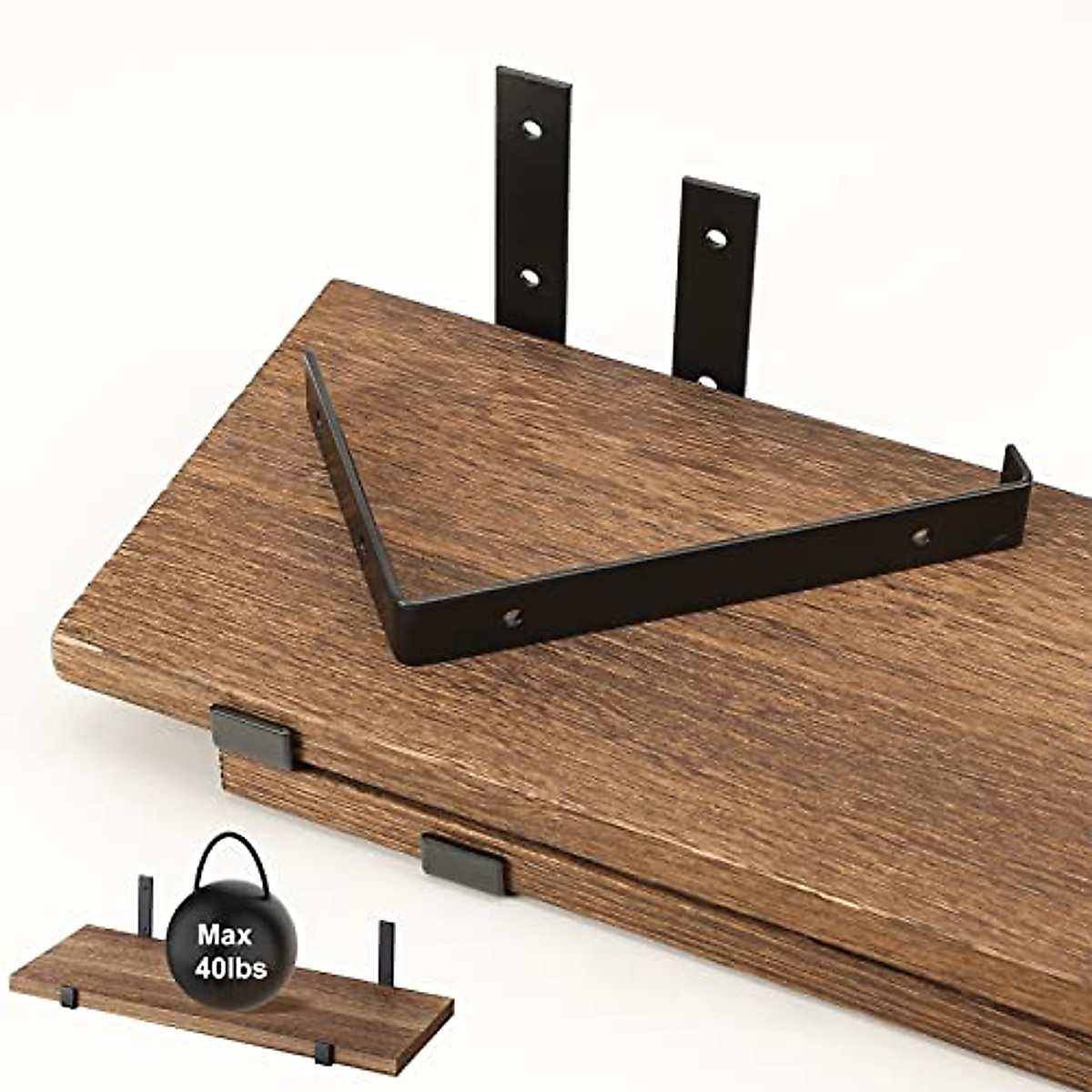 YGEOMER Floating Shelves, Set of 8, Rustic Wall Shelves, Wood Floating Shelf for Bedroom, Living Room, Book and Bathroom (Dark Carbonized Black)