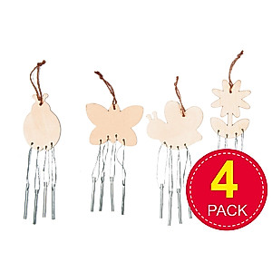 Baker Ross-E8743 Wildlife Wooden Windchimes, Perfect for Children to Design and Decorate, Ideal for School, Home Craft Group Activities (Pack of 4), 10cm, 4 Pack